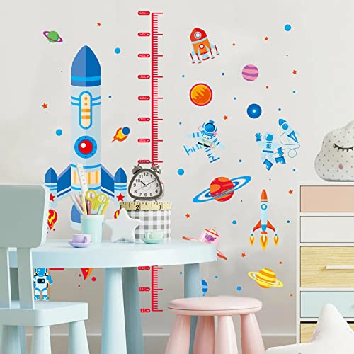 ORIGACH Space Height Chart Wall Decals 20 to 160cm Planets Rockets Stars Theme Growth Wall Stickers for Cartoon Bedroom Nursery Livingroom Wall Decor