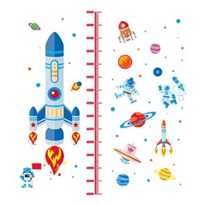 ORIGACH Space Height Chart Wall Decals 20 to 160cm Planets Rockets Stars Theme Growth Wall Stickers for Cartoon Bedroom Nursery Livingroom Wall Decor