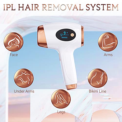 Aopvui At-Home IPL Hair Removal for Women and Men, Permanent Laser Hair Removal 999900 Flashes for Facial Legs Arms Whole Body Treatment