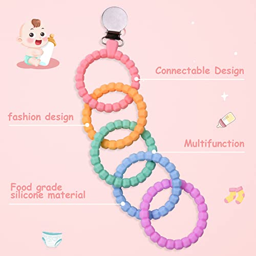 Vicloon Baby Teething Toys, Silicone Baby Teether Link, Attachable Teether Chew Toy for Babies, Baby Teethers 0-24 Months Old Food Grade Silicone Pink Purple