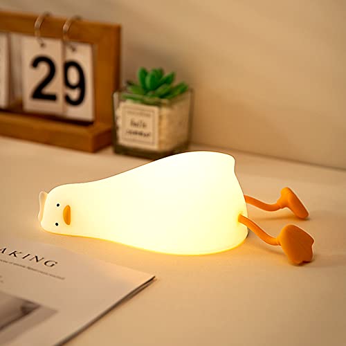 WLHONG Lying Flat Duck Night Light, Cute Light Up Duck,LED Silicone Bedside Lamp,Touch Control Dimmable Rechargeable Baby Night Lights for Breastfeeding Bedroom Baby Room Decor Kids Women Gift