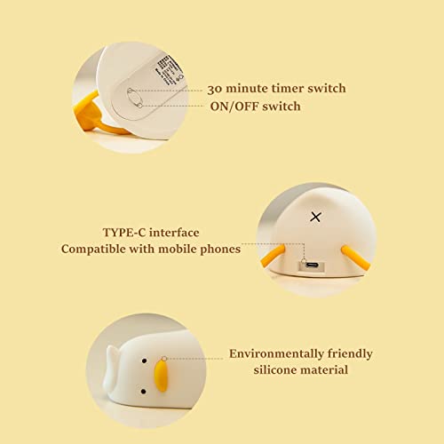 WLHONG Lying Flat Duck Night Light, Cute Light Up Duck,LED Silicone Bedside Lamp,Touch Control Dimmable Rechargeable Baby Night Lights for Breastfeeding Bedroom Baby Room Decor Kids Women Gift