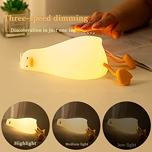 WLHONG Lying Flat Duck Night Light, Cute Light Up Duck,LED Silicone Bedside Lamp,Touch Control Dimmable Rechargeable Baby Night Lights for Breastfeeding Bedroom Baby Room Decor Kids Women Gift