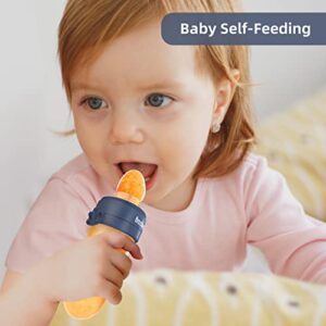 Freebear Baby Fruit Feeder Pacifer, Baby Teething Toys, Baby Feeding Spoon for First Stage, Silicone Feeder, Infants Teether, Baby Food Feeding Supplies (2 in 1, Dark Blue)