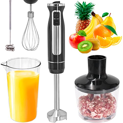 Powerlix 800W 5-in-1 Immersion Hand Blender - BPA Free 12 Speed Turbo Boost Titanium Reinforced Hand Held ABS Stainless Steel Stick, Electric Egg Whisk Milk Frother Chopper Blender with Bowl, Heavy Duty Food Processor for Baby Infant Food Shakes Smoothies