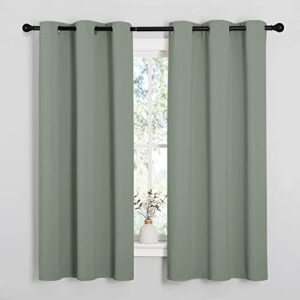 nicetown greyish green nursery essential thermal insulated solid grommet top blackout short curtains/drapes for son's room (1 pair, 42 x 63 inches)