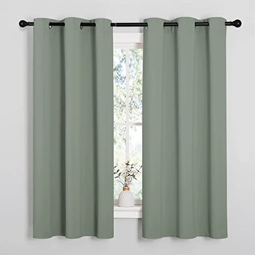 NICETOWN Greyish Green Nursery Essential Thermal Insulated Solid Grommet Top Blackout Short Curtains/Drapes for Son's Room (1 Pair, 42 x 63 inches)