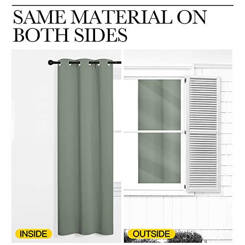 NICETOWN Greyish Green Nursery Essential Thermal Insulated Solid Grommet Top Blackout Short Curtains/Drapes for Son's Room (1 Pair, 42 x 63 inches)