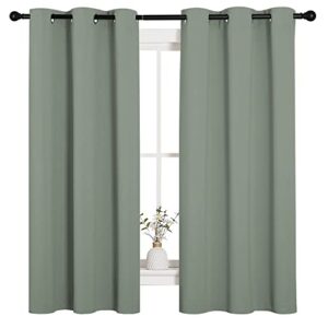 NICETOWN Greyish Green Nursery Essential Thermal Insulated Solid Grommet Top Blackout Short Curtains/Drapes for Son's Room (1 Pair, 42 x 63 inches)