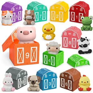 learning toys for toddlers 1 2 3 years old, 20 pcs farm animal finger puppets & barn toy for kids, montessori,counting,matching & color sorting set, christmas birthday gift for baby boys girls