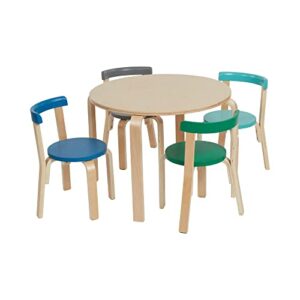 ecr4kids bentwood round table and curved back chair set, kids furniture, contemporary, 5-piece