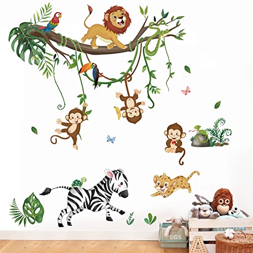 wondever Jungle Animals Wall Stickers Monkey Lion Safari Peel and Stick Wall Art Decals for Kids Bedroom Baby Nursery Living Room