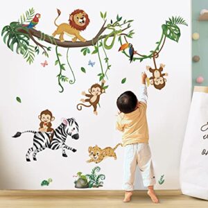 wondever Jungle Animals Wall Stickers Monkey Lion Safari Peel and Stick Wall Art Decals for Kids Bedroom Baby Nursery Living Room