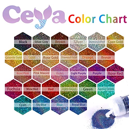 Ceya Holographic Ultra Fine Glitter Powder Set 28 Colors, 9.87oz/280g Craft Glitter 1/128” 0.008” 0.2mm for Slime Epoxy Resin Craft Tumbler Jewelry Nail Art Festival Makeup Painting Wedding Cards