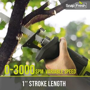 Cordless Reciprocating Saw - SnapFresh 20V Reciprocating Saw for Wood Metal Plastic Cutting, 1-inch Stroke Length, 3000 SPM Cordless Electric Saw w/ 2.0 Ah Battery, 1h Fast Charger, 5 Saw Blades