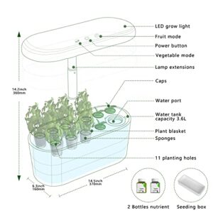 Vegebox Hydroponics Growing System, Indoor Herbs Kitchen Garden with Full Spectrum LED Grow Light, Plants Germination Kit 11 pods with Automatic Timer, Adjustable Height Up 14 inch to for Home