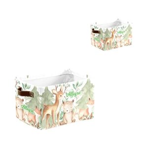 Cute Woodland Animals Personalized Storage Bins Basket Cubic Organizer with Durable Handle for Shelves Wardrobe Nursery Toy 1 Pack