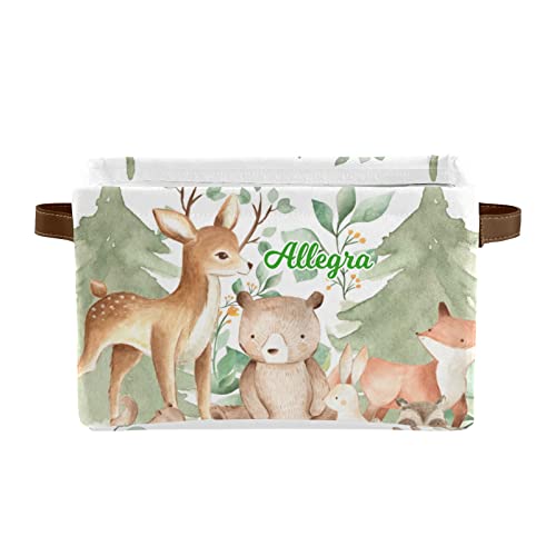 Cute Woodland Animals Personalized Storage Bins Basket Cubic Organizer with Durable Handle for Shelves Wardrobe Nursery Toy 1 Pack