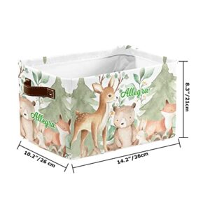 Cute Woodland Animals Personalized Storage Bins Basket Cubic Organizer with Durable Handle for Shelves Wardrobe Nursery Toy 1 Pack