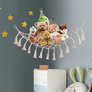 siticoto stuffed animal hammock,large toy hammock organizer boho corner plush toys display net with tassels for stuffed animals nursery playroom bedroom kids room