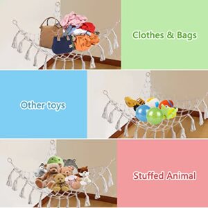 Siticoto Stuffed Animal Hammock,Large Toy Hammock Organizer Boho Corner Plush Toys Display Net with Tassels for Stuffed Animals Nursery Playroom Bedroom Kids Room