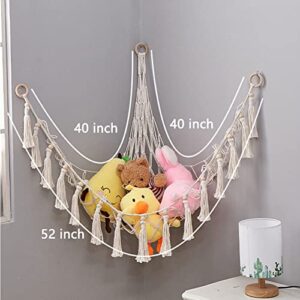 Siticoto Stuffed Animal Hammock,Large Toy Hammock Organizer Boho Corner Plush Toys Display Net with Tassels for Stuffed Animals Nursery Playroom Bedroom Kids Room