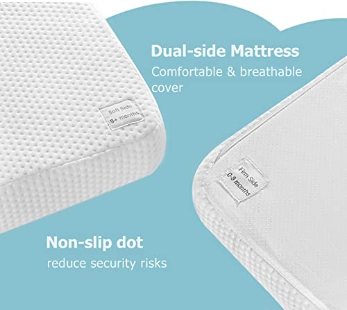 UBBCARE Waterproof Pack and Play Mattress, Portable Crib Mattress for Babies and Toddlers, Memory Foam 38 X 26 X 3 Inches Dual Sided Mattress, Washable Cover & Storage Bag