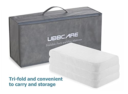 UBBCARE Waterproof Pack and Play Mattress, Portable Crib Mattress for Babies and Toddlers, Memory Foam 38 X 26 X 3 Inches Dual Sided Mattress, Washable Cover & Storage Bag