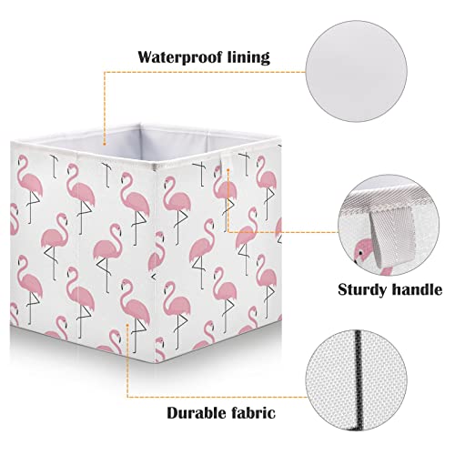 Flamingo Cube Storage Bin Collapsible Storage Bins Waterproof Toy Basket for Cube Organizer Bins for Nursery Toys Kids Books Closet Shelf Office - 15.75x10.63x6.96 in