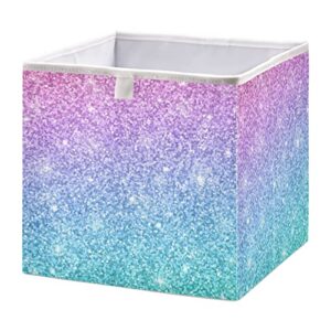 pink blue glitter cube storage bin collapsible storage bins waterproof toy basket for cube organizer bins for toys nursery kids closet book bathroom office - 11.02x11.02x11.02 in