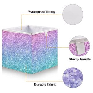 Pink Blue Glitter Cube Storage Bin Collapsible Storage Bins Waterproof Toy Basket for Cube Organizer Bins for Toys Nursery Kids Closet Book Bathroom Office - 11.02x11.02x11.02 in