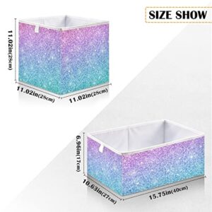 Pink Blue Glitter Cube Storage Bin Collapsible Storage Bins Waterproof Toy Basket for Cube Organizer Bins for Toys Nursery Kids Closet Book Bathroom Office - 11.02x11.02x11.02 in