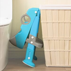 Potty Training Seat with Step Stool Ladder for Kids and Toddler,Wiifo Sturdy Potty Ladder with Soft Padded Cushion for Toddler Boys and Girls,Foldable Toddler Toilet Training Seat Chair(Grey Blue)