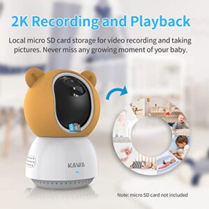 KAWA Baby Monitor, 2K QHD 5'' Video Baby Monitor with Camera and Audio, No WiFi, Night Vision, Video Recording & Playback, Split Screen, 2-Way Talk, Temp Sensor, 4000mAh, 4X Zoom, 1000ft Range S7