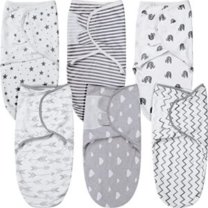 6 pcs baby swaddle blanket adjustable infant sleep sack wrap gray newborn swaddle elephant stripe star cloud baby swaddle wrap for boys girls sleep, 0-3 month