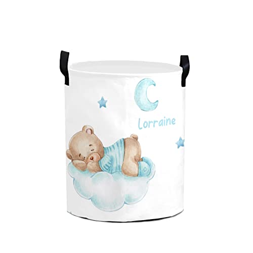 Personalized Laundry Basket, Cute Teddy Bear Sweet Dream Custom Storage Bins Laundry Hamper with Name Collapsible Toys Organizer Gift