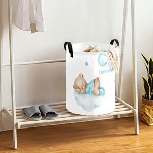 Personalized Laundry Basket, Cute Teddy Bear Sweet Dream Custom Storage Bins Laundry Hamper with Name Collapsible Toys Organizer Gift