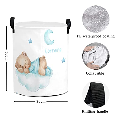 Personalized Laundry Basket, Cute Teddy Bear Sweet Dream Custom Storage Bins Laundry Hamper with Name Collapsible Toys Organizer Gift