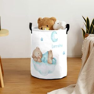 Personalized Laundry Basket, Cute Teddy Bear Sweet Dream Custom Storage Bins Laundry Hamper with Name Collapsible Toys Organizer Gift