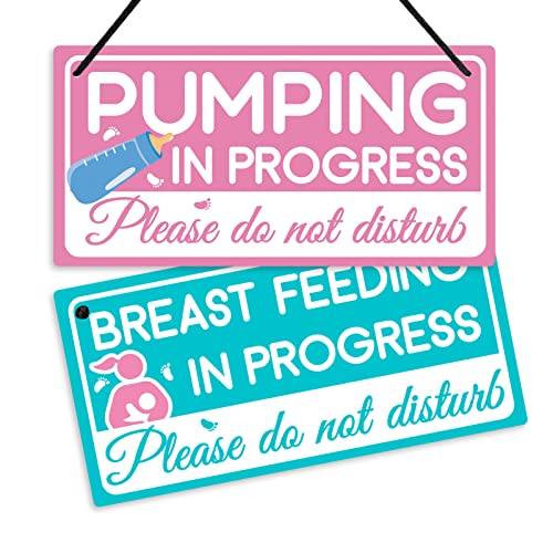 Putuo Decor Breastfeeding or Pumping in Progress Door Sign, Reversible Double Sided Sign for Home, Nursery, Baby Room, 10x5 Inches PVC Hanging Plaque