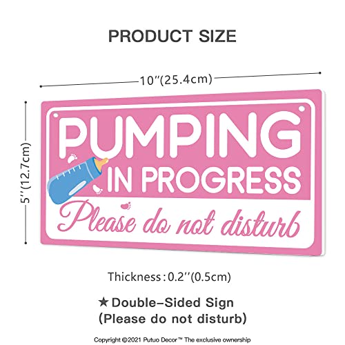 Putuo Decor Breastfeeding or Pumping in Progress Door Sign, Reversible Double Sided Sign for Home, Nursery, Baby Room, 10x5 Inches PVC Hanging Plaque