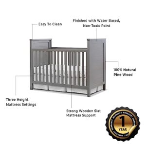 Sorelle Furniture Farmhouse Classic Crib 3-in-1 Convertible Crib, Made of Solid Pine Wood Non-Toxic Finish, Wooden Baby Bed, Toddler Bed and Child’s Daybed, Nursery Furniture-Weathered Gray