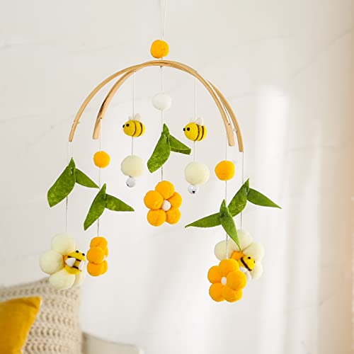 Baby Crib Mobile for Boys Girls/Bees Nursery Mobile/Nursery Cot Mobile/Gender Neutral Felt Ball Mobile/Ceiling Mobile