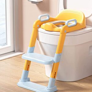 Potty Training Toilet Seat with Height Adjustable Ladder for Kids Toddlers Girls (Orange)