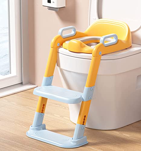 Potty Training Toilet Seat with Height Adjustable Ladder for Kids Toddlers Girls (Orange)