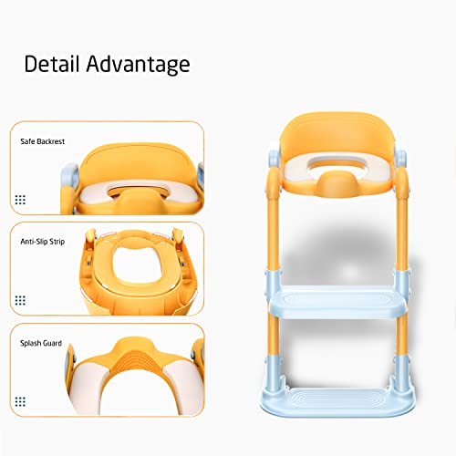 Potty Training Toilet Seat with Height Adjustable Ladder for Kids Toddlers Girls (Orange)