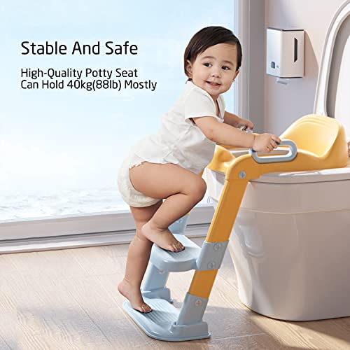 Potty Training Toilet Seat with Height Adjustable Ladder for Kids Toddlers Girls (Orange)