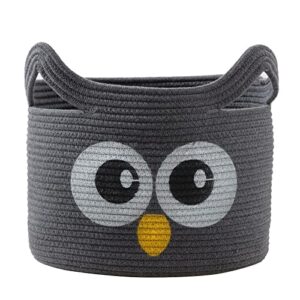 ushang pet woven cotton animal storage basket for kids, owl rope storage basket for baby toys, baby laundry basket, pet toy storage basket - 12" l x 10" h, dark grey