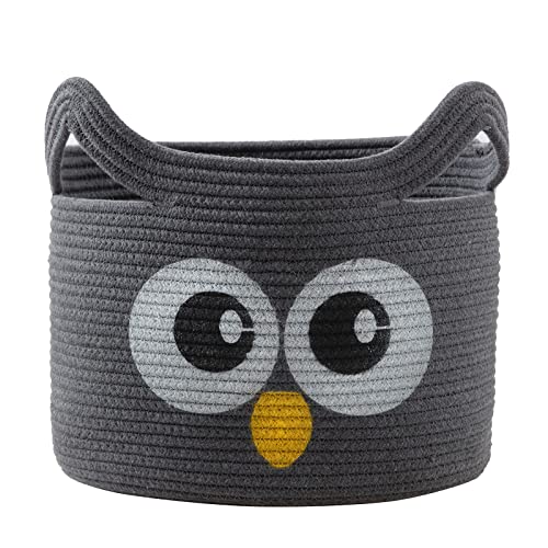 Ushang Pet Woven Cotton Animal Storage Basket for Kids, Owl Rope Storage Basket for Baby Toys, Baby Laundry Basket, Pet Toy Storage Basket - 12" L X 10" H, Dark Grey