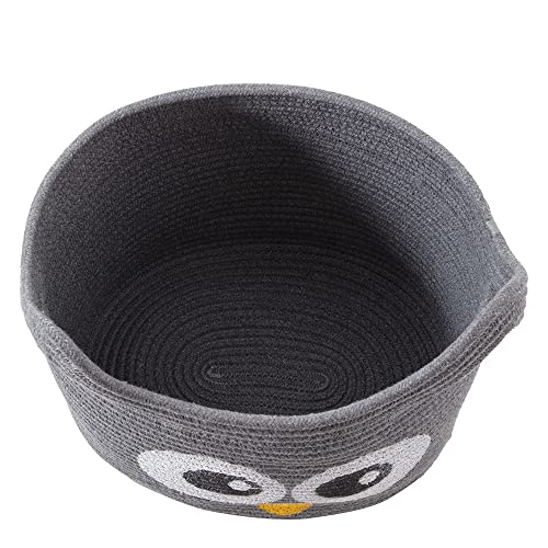 Ushang Pet Woven Cotton Animal Storage Basket for Kids, Owl Rope Storage Basket for Baby Toys, Baby Laundry Basket, Pet Toy Storage Basket - 12" L X 10" H, Dark Grey